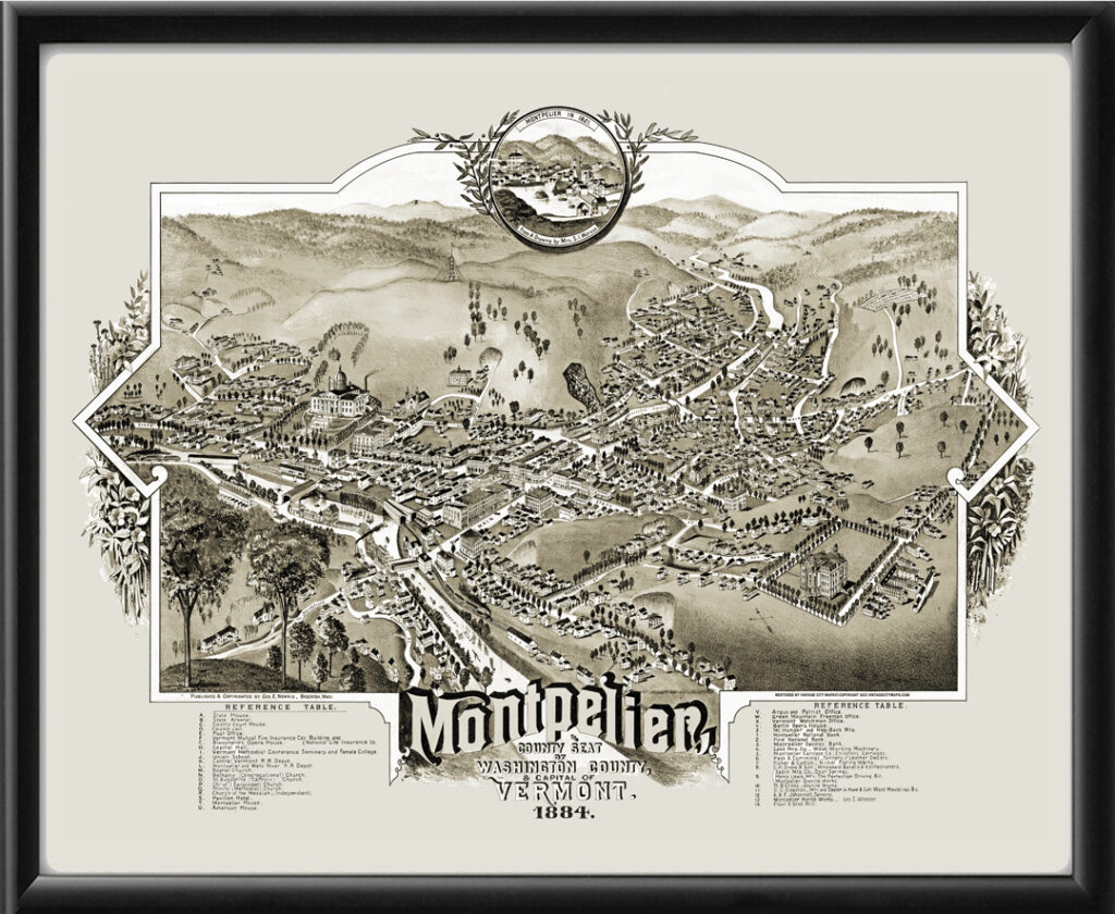 Montpelier VT 1884 Restored Map | Vintage City Maps