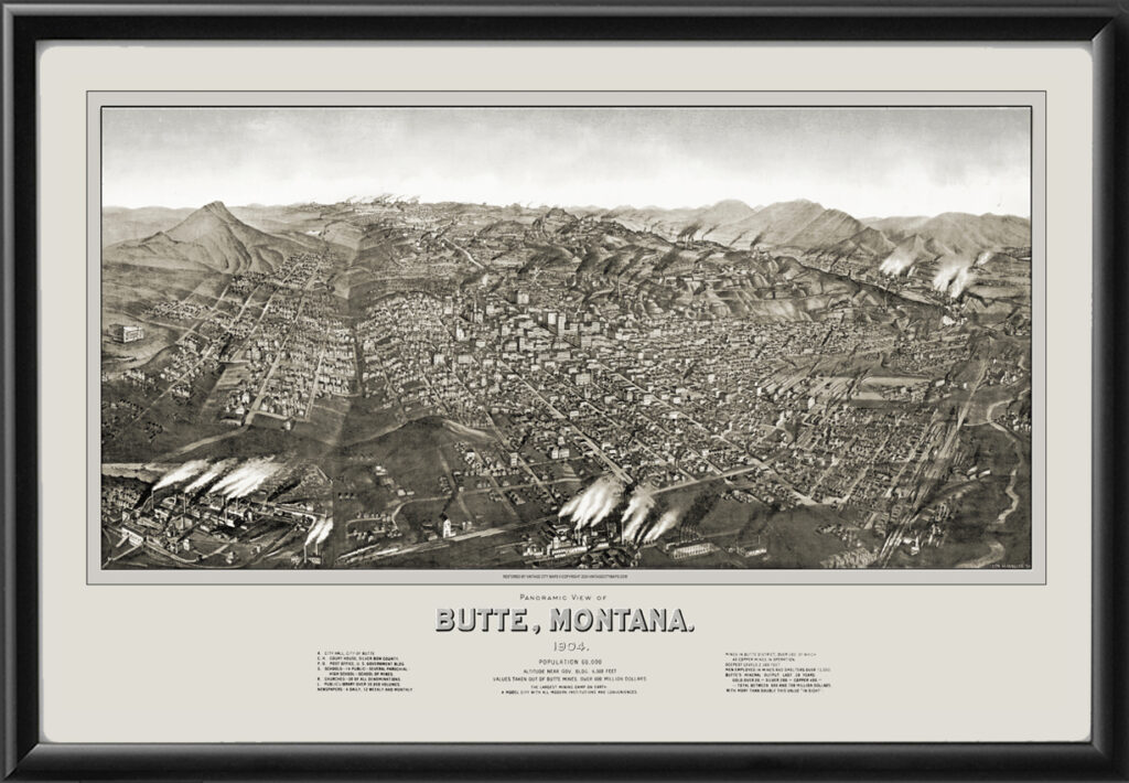 Butte MT 1904 - Restored Bird's Eye View Map | Vintage City Maps