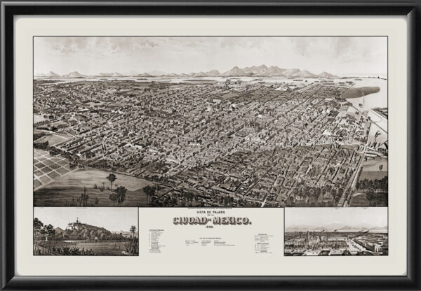 Mexico City 1890 Restored Bird's Eye View | Vintage City Maps