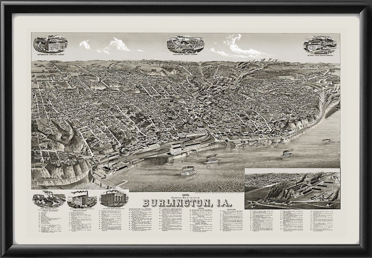 Burlington IA 1879 Restored Map | Vintage City Maps