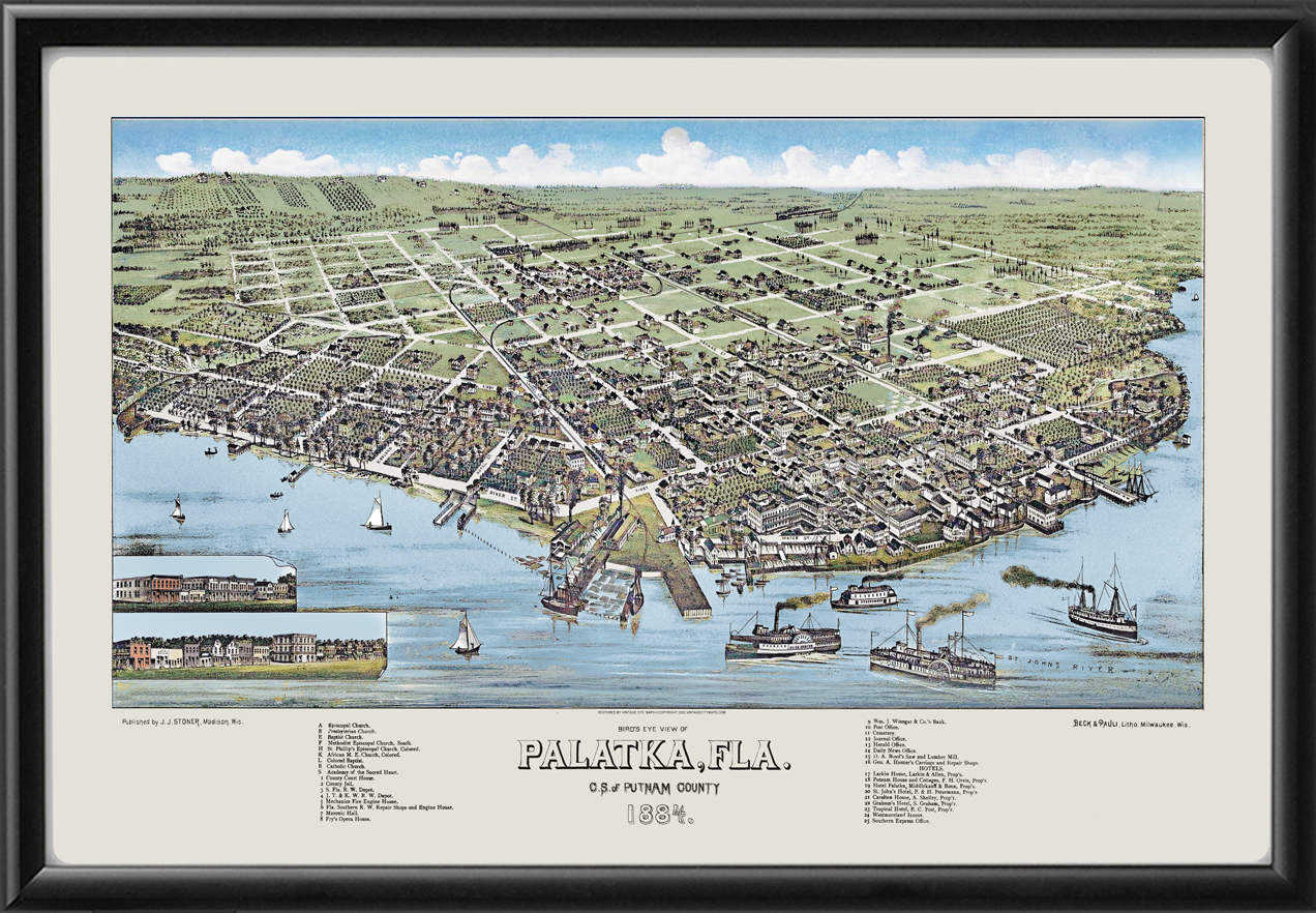 Palatka FL 1884 Restored Map | Vintage City Maps