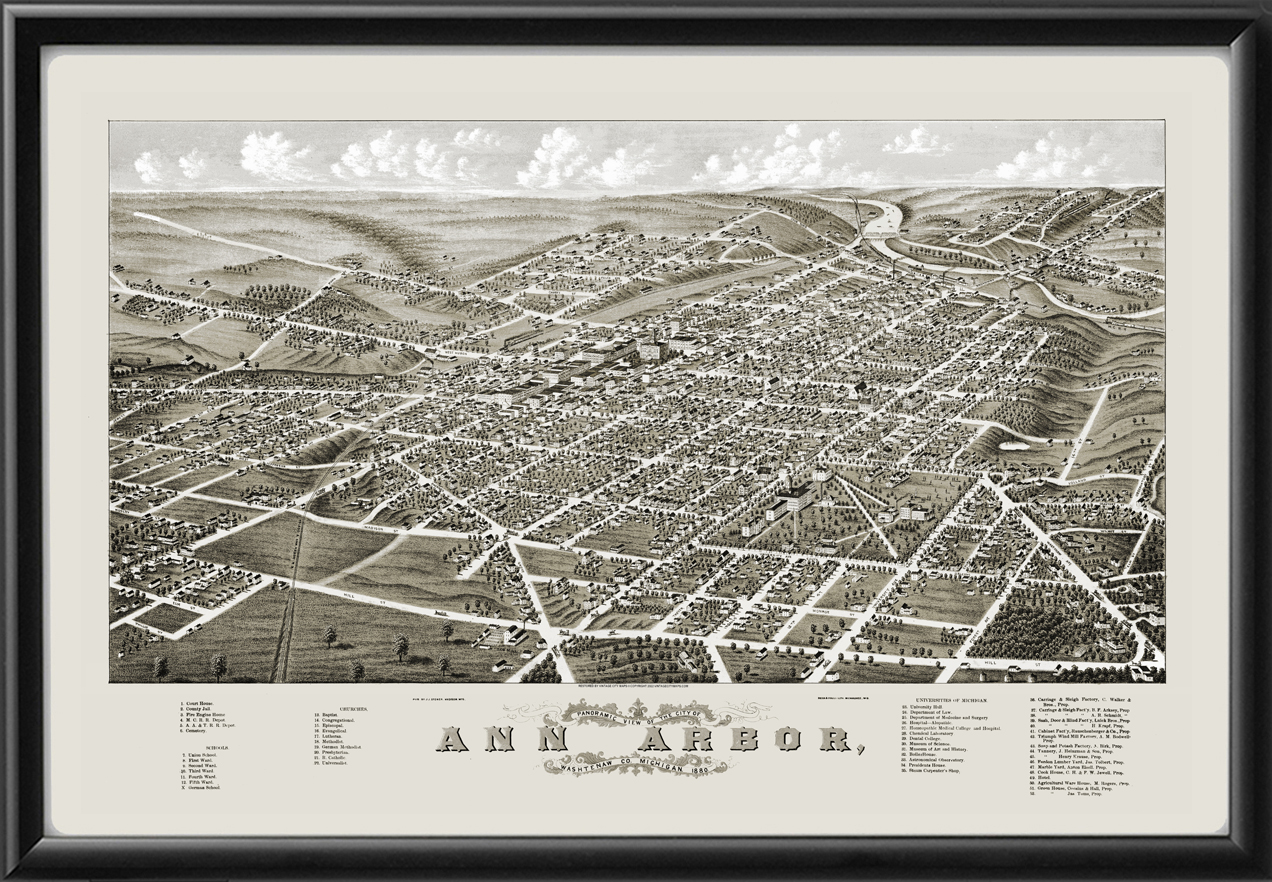 Ann Arbor MI 1880 Restored Map | Vintage City Maps