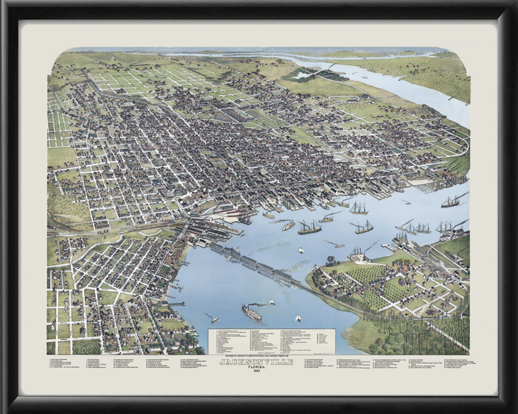 Jacksonville FL 1893 (Color) | Vintage City Maps - Restored Bird's Eye ...