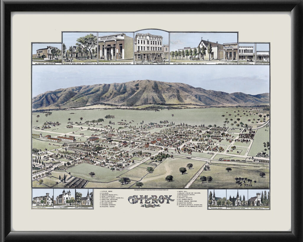 Gilroy CA 1885 (Color) Restored Map | Vintage City Maps