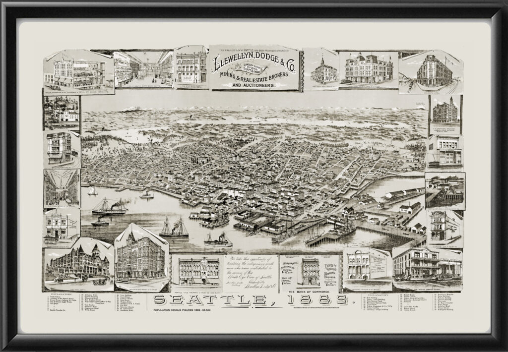 Seattle WA 1889 Restored Map | Vintage City Maps
