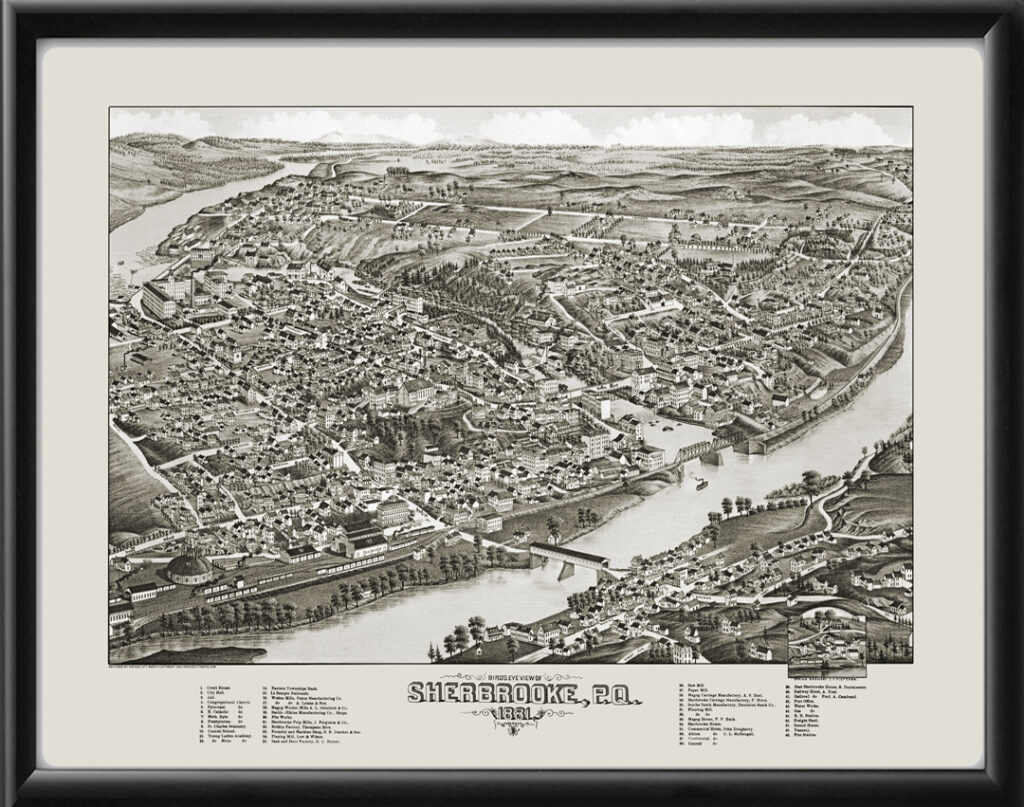 Sherbrooke Quebec Canada 1881 Restored Map | Vintage City Maps
