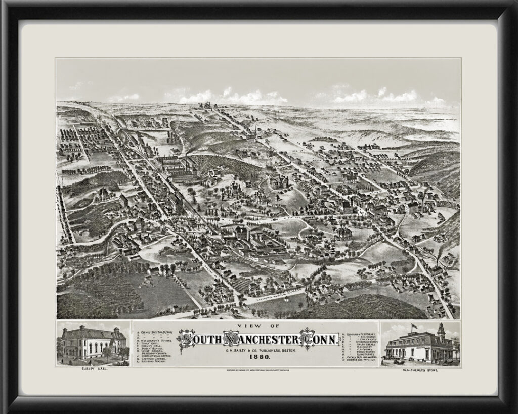 South Manchester CT 1880 Restored Map | Vintage City Maps