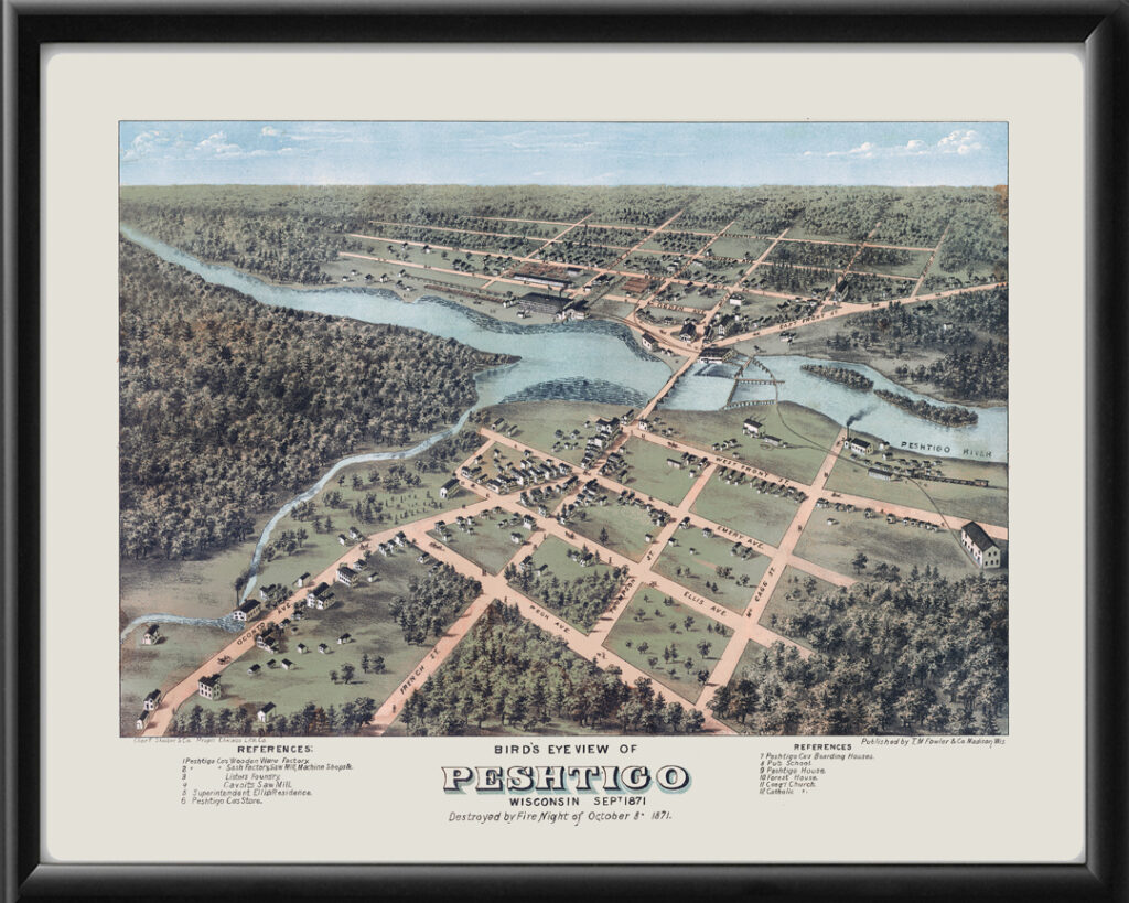 Peshtigo WI 1871 Restored Map | Vintage City Maps
