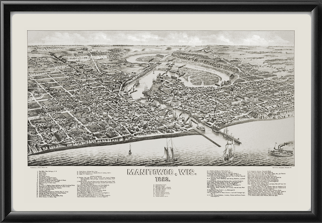 Manitowoc WI 1883 Restored Map | Vintage City Maps