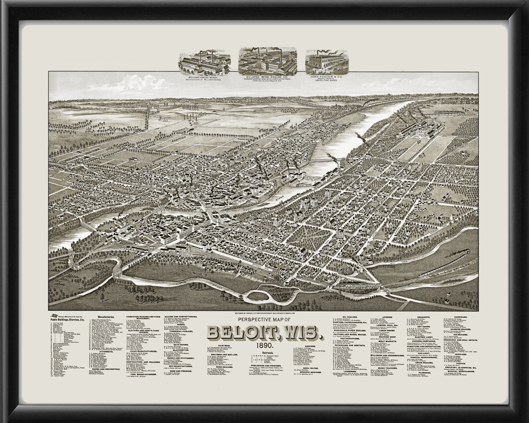 Beloit WI 1890 Restored Map | Vintage City Maps