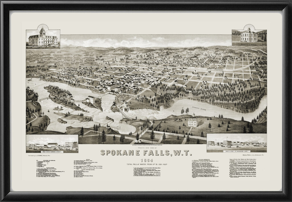 Spokane Falls WA 1884 Restored Map | Vintage City Maps