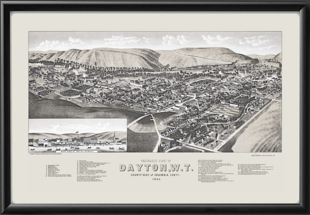 Dayton WA 1884 | Vintage City Maps - Restored Bird's Eye Views