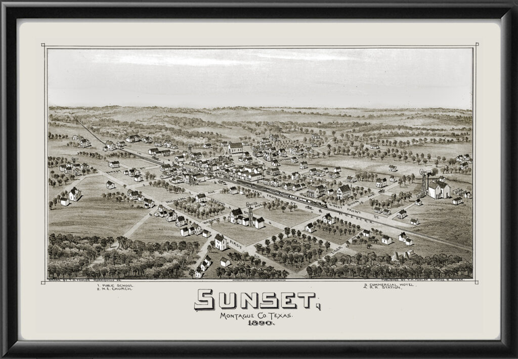 Sunset TX 1890 Restored Map | Vintage City Maps
