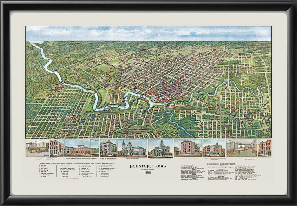 Houston TX 1891 Restored Map | Vintage City Maps