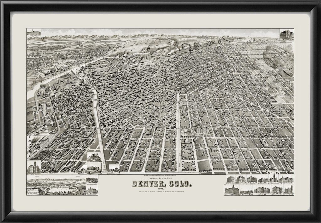 Restored 1889 Bird's Eye View of Denver, CO | Vintage City Maps