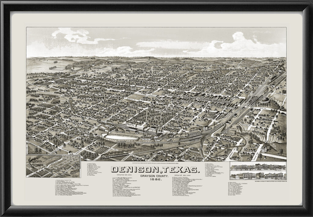 Denison TX 1886 Restored Map | Vintage City Maps