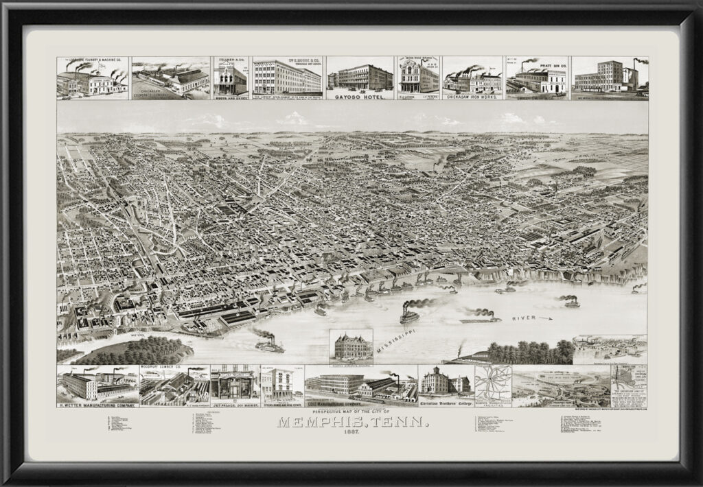 Memphis TN 1887 - 2 Restored Map | Vintage City Maps