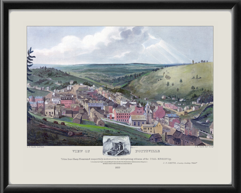 Pottsville PA (Color) 1833 Restored Map | Vintage City Maps