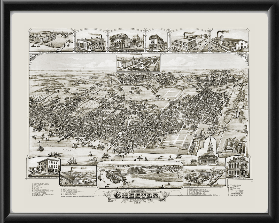 Chester PA 1885 Restored Map | Vintage City Maps