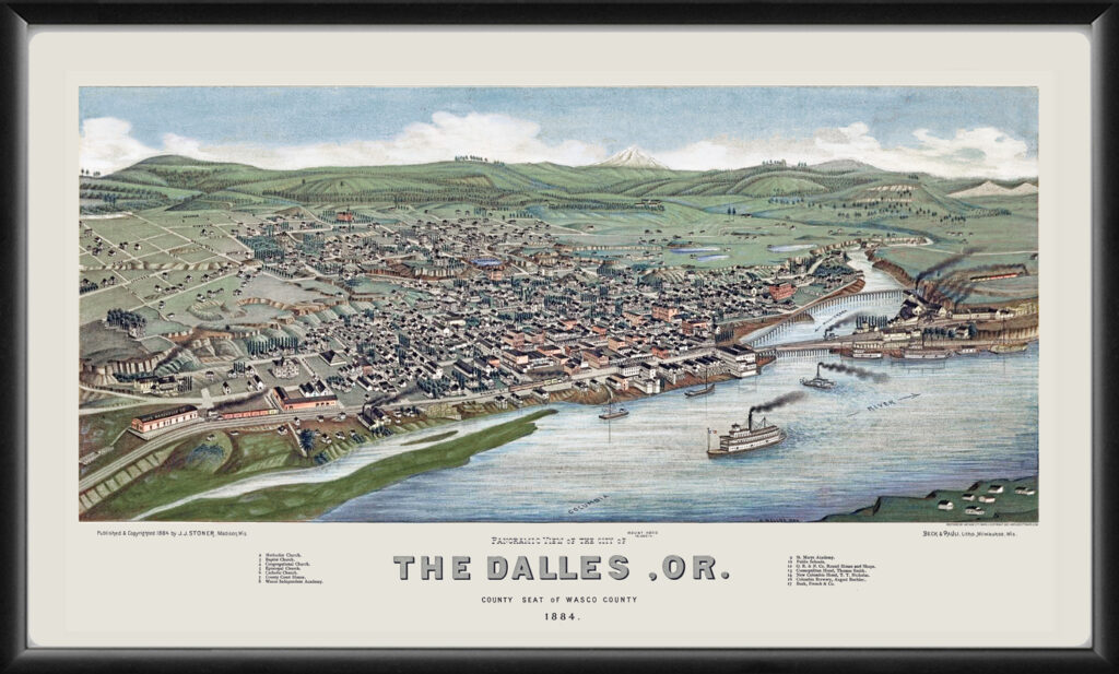 The Dalles OR 1884 Restored Map | Vintage City Maps