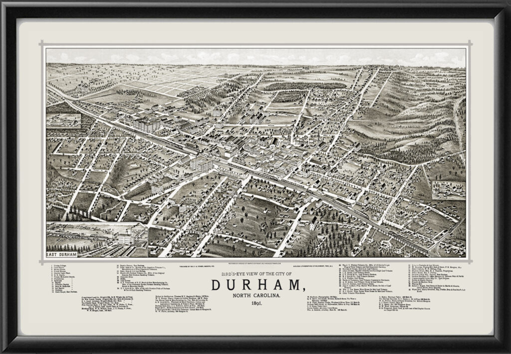 Durham NC 1891 Restored Map | Vintage City Maps