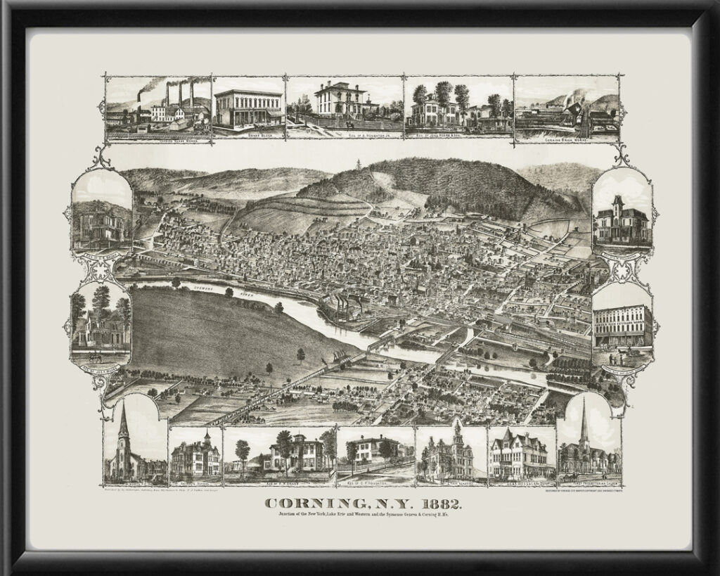 Corning NY 1882 | Vintage City Maps - Restored Bird's Eye View Map