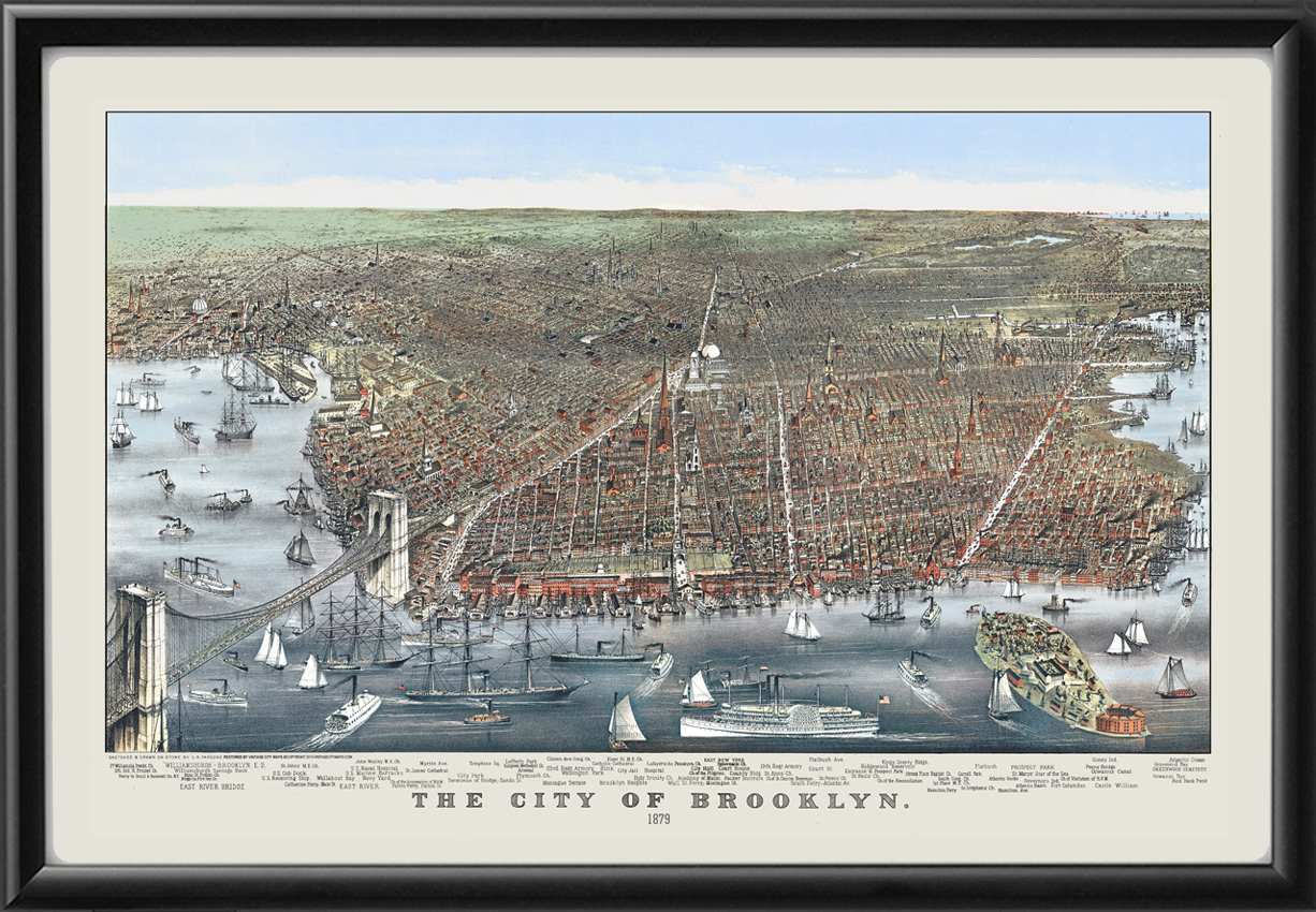 Brooklyn NY 1879 Restored Map | Vintage City Maps