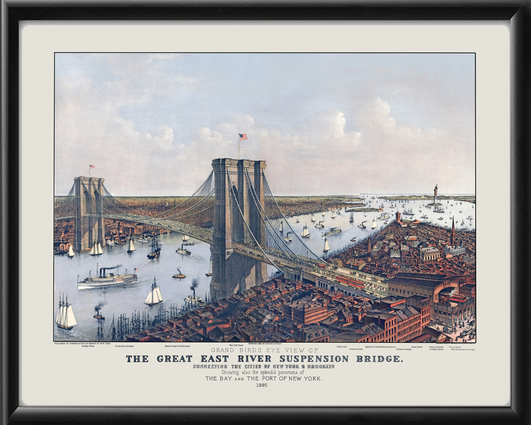 Brooklyn Bridge 1885 Restored Map | Vintage City Maps