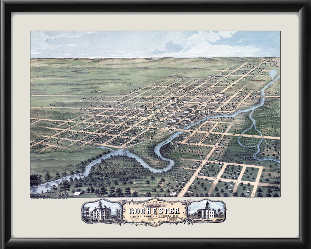 Rochester MN 1869 Restored Map | Vintage City Maps