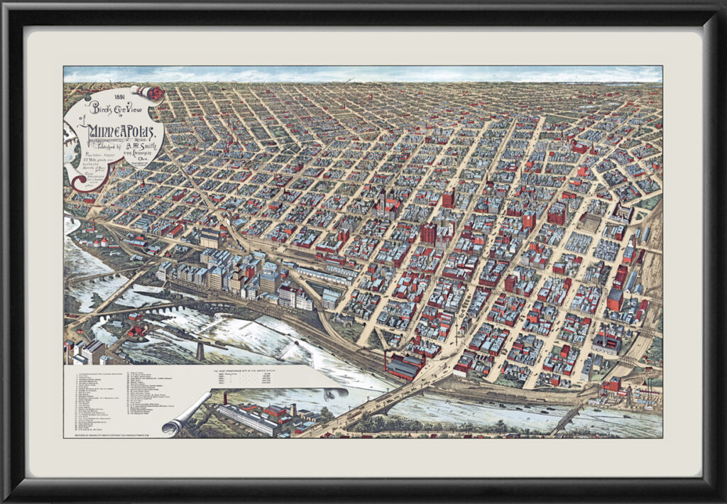Minneapolis MN 1891 Restored Map | Vintage City Maps