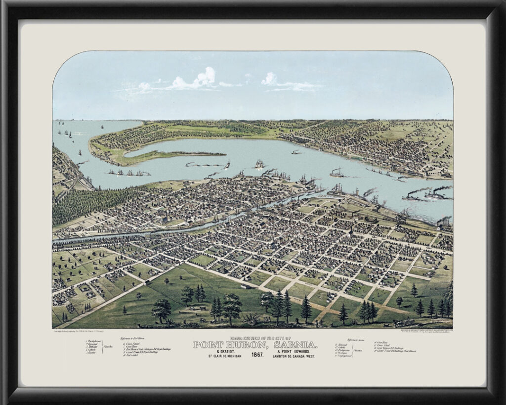 Port Huron MI 1867 Restored Map | Vintage City Maps