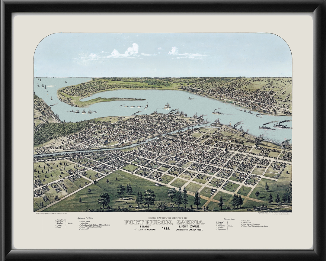Port Huron MI 1867 Restored Map | Vintage City Maps
