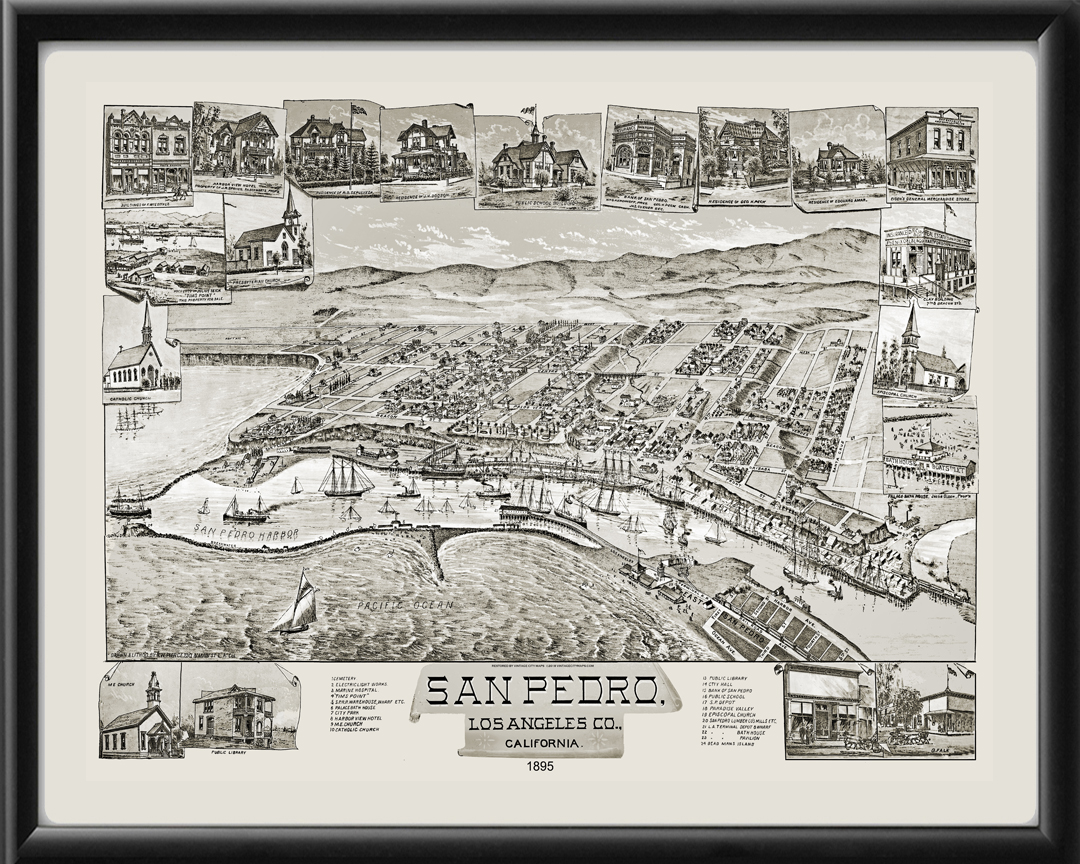 San Pedro CA 1895 Restored Map | Vintage City Maps