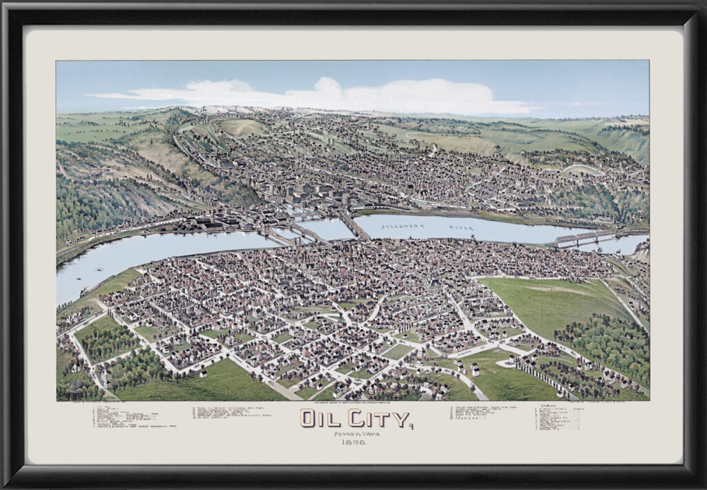 Oil City PA 1896 - Restored Bird's Eye View Map | Vintage City Maps