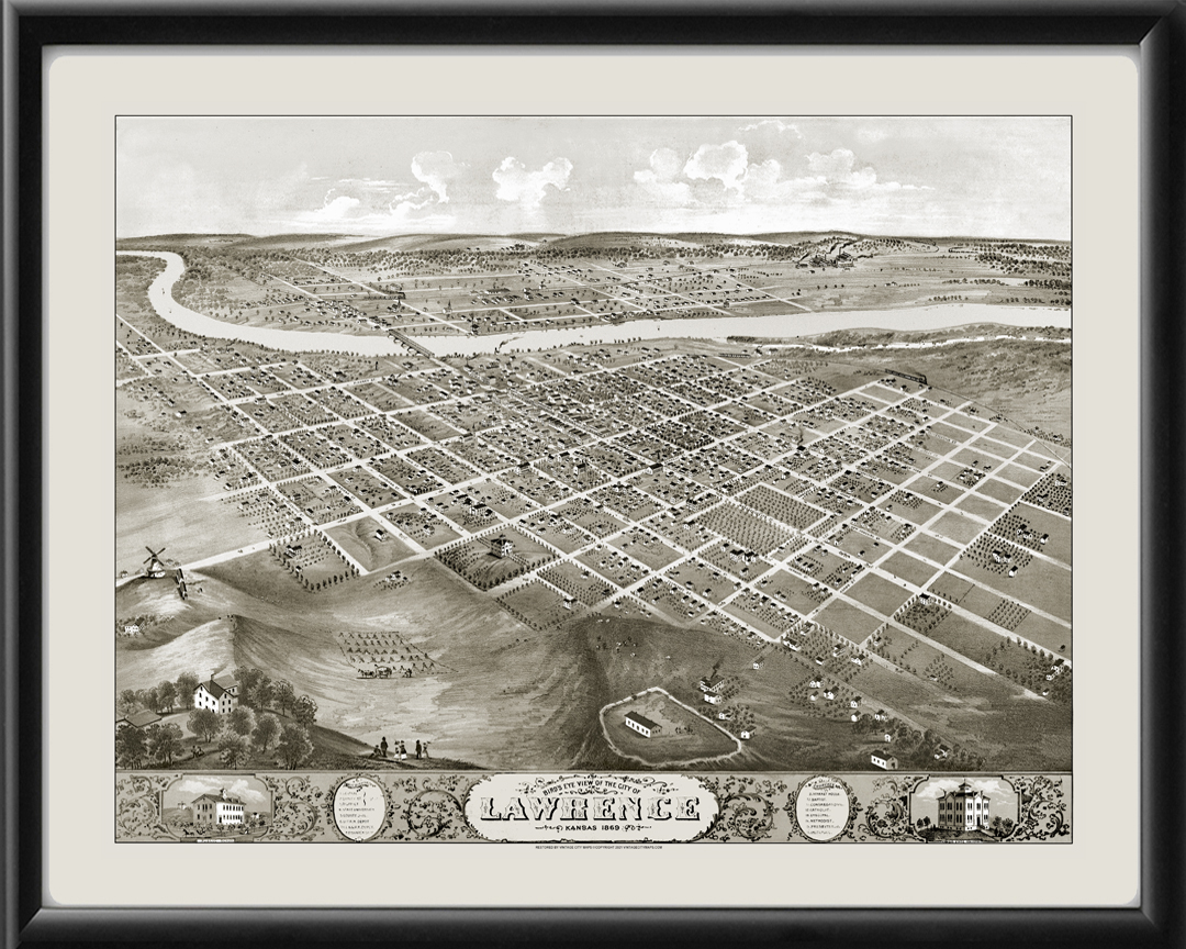 Lawrence KS 1869 Restored Map | Vintage City Maps