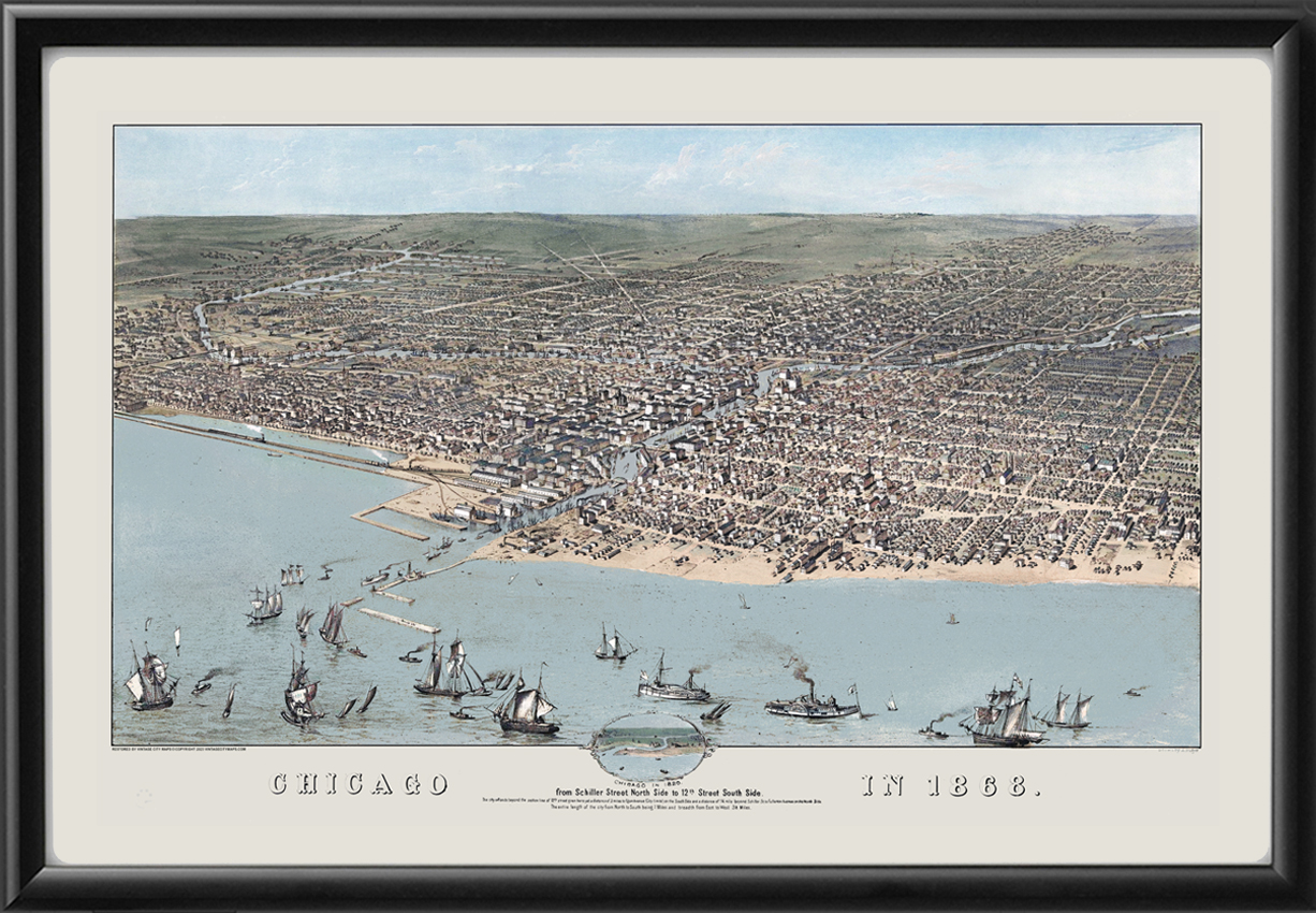 Chicago IL 1868 Restored Map | Vintage City Maps