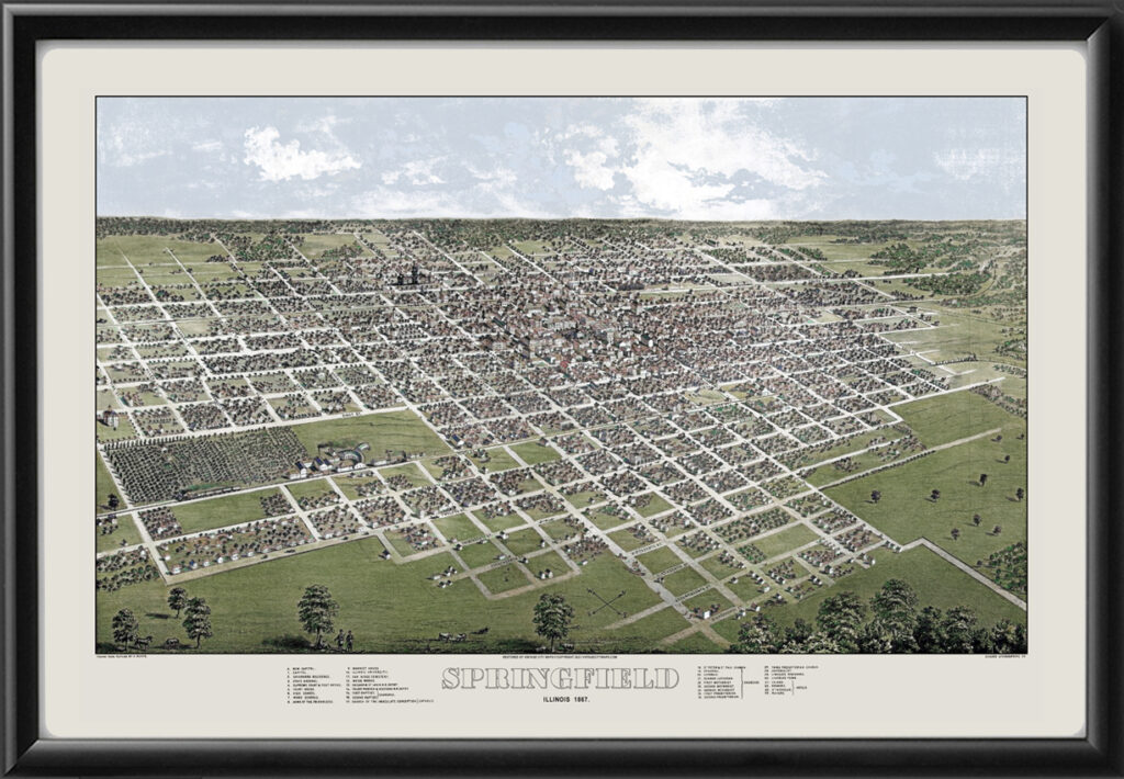 Springfield IL 1867 | Vintage City Maps - Restored Bird's Eye Views