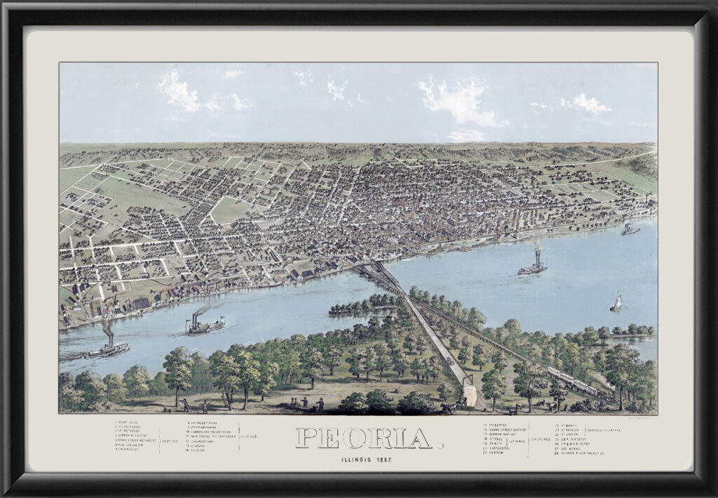 Peoria IL 1867 Restored Map | Vintage City Maps