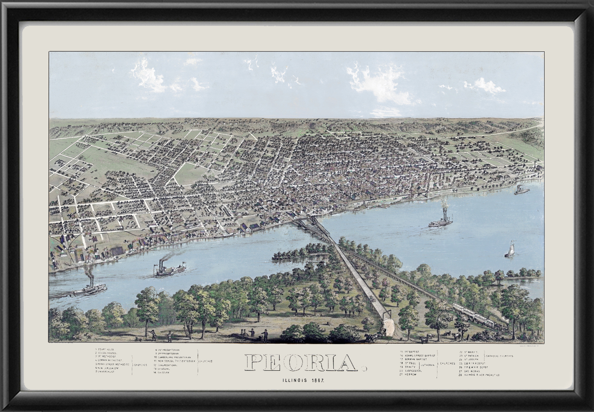 Peoria IL 1867 Restored Map | Vintage City Maps