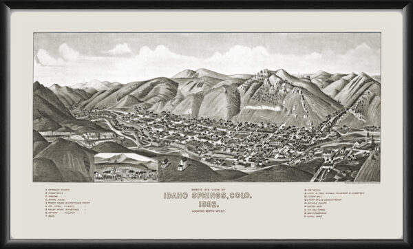 Idaho Springs, CO 1882 Bird's Eye View Map | Vintage City Map