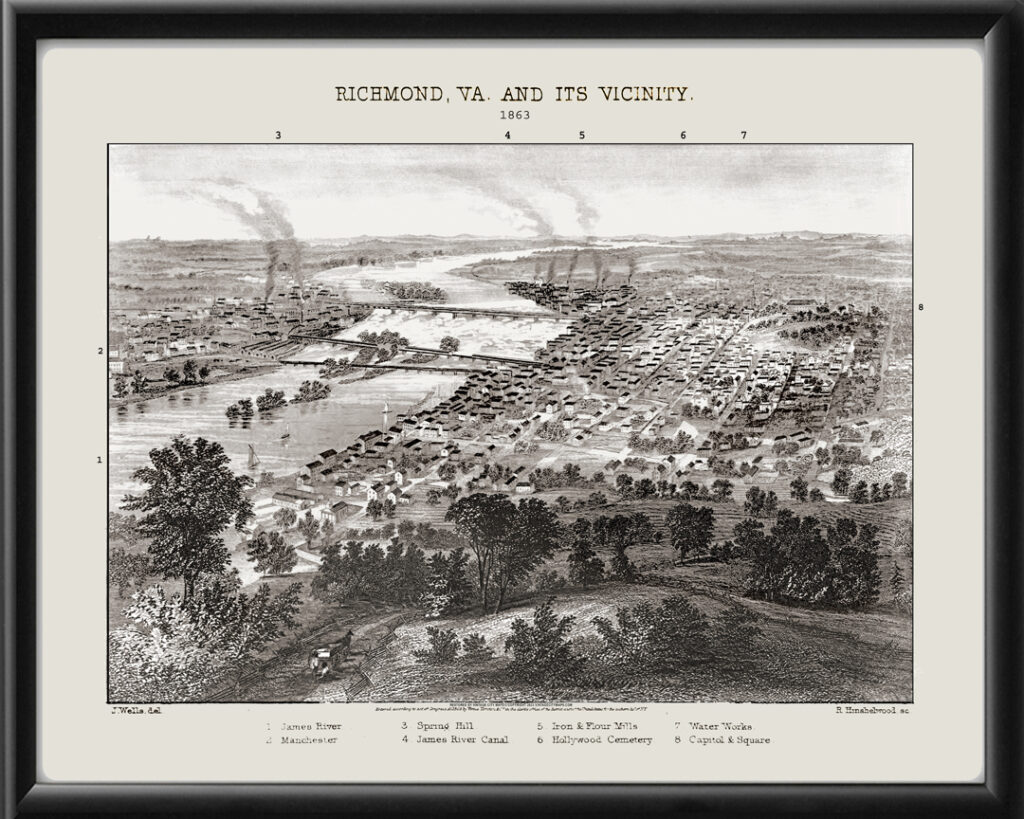 Richmond VA 1863 | Vintage City Maps - Restored Bird's Eye Views