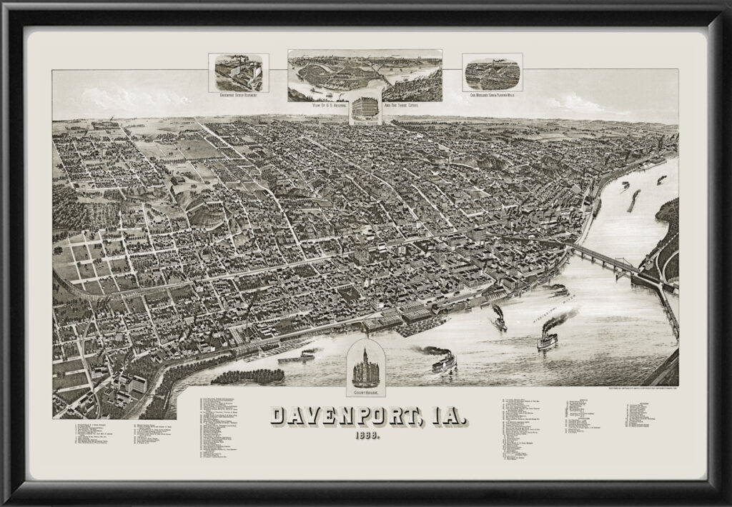 Davenport IA 1888 Restored Map | Vintage City Maps