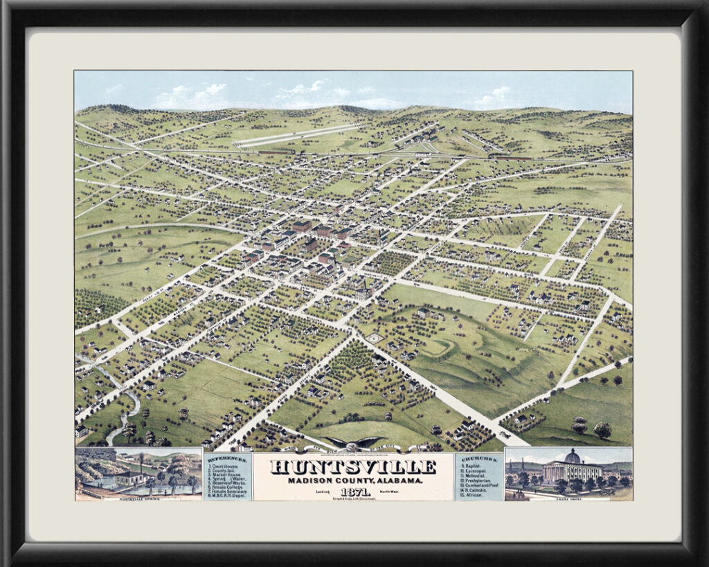 Huntsville AL 1871 (Color) Restored Map | Vintage City Maps