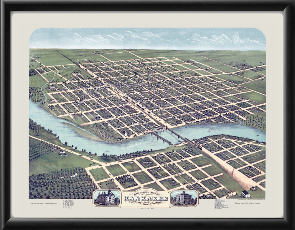 Kankakee IL 1869 Restored Map | Vintage City Maps