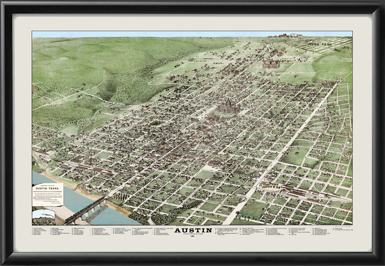 Austin TX in Color 1887 Restored Map | Vintage City Maps