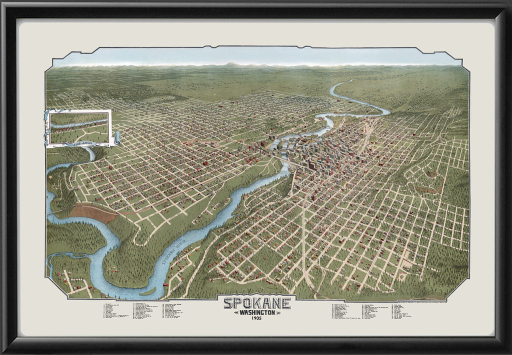 Spokane WA 1905 Restored Map | Vintage City Maps