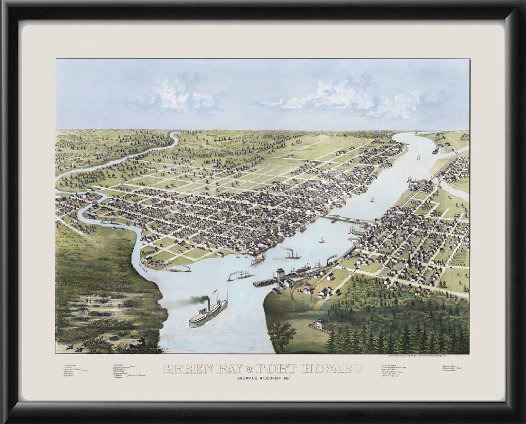 Green Bay & Fort Howard WI 1867 Restored Map | Vintage City Maps