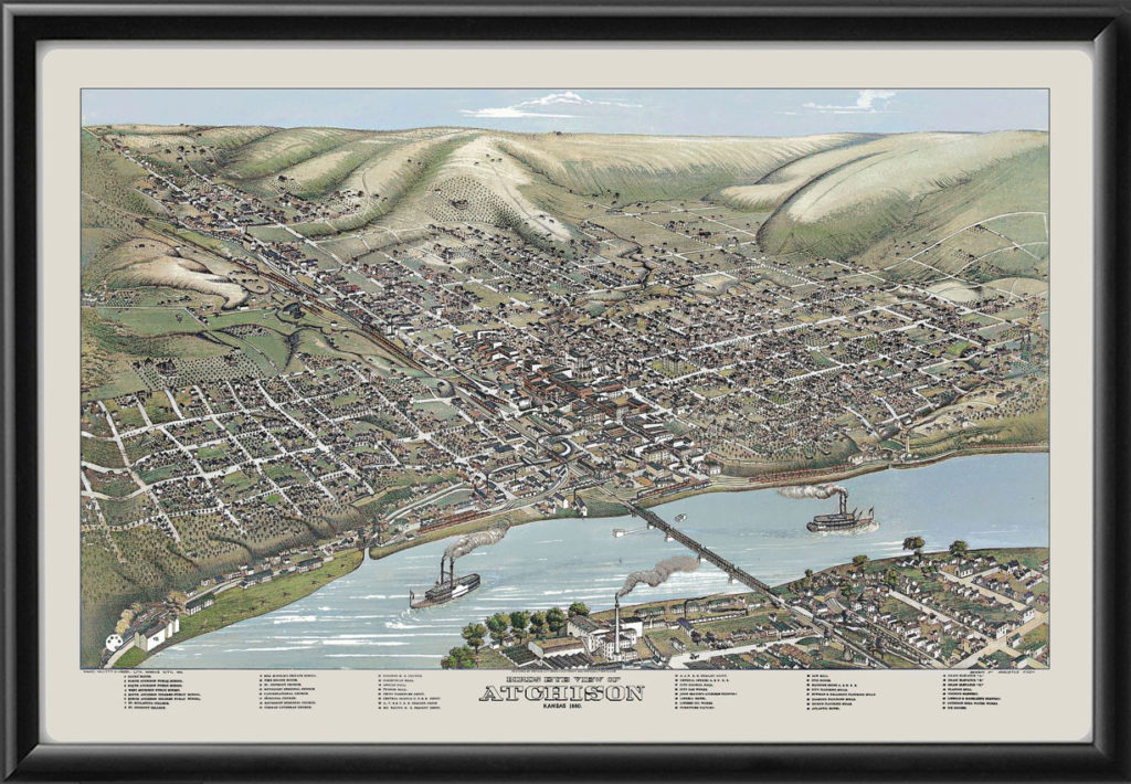 Atchison KS 1880 Restored Map | Vintage City Maps