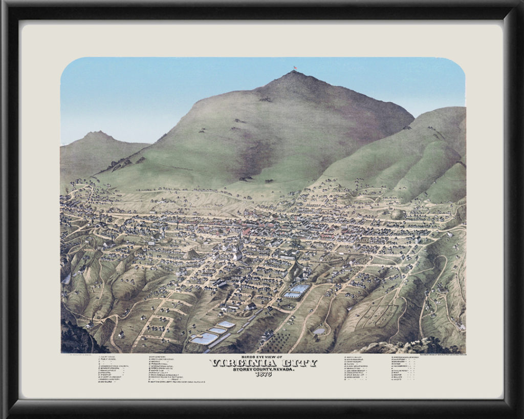 Virginia City NV 1875 Restored Map | Vintage City Maps