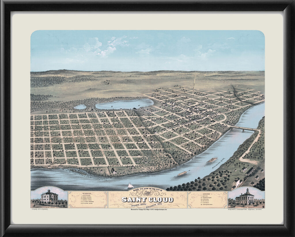 Saint Cloud MN 1869 Restored Map | Vintage City Maps